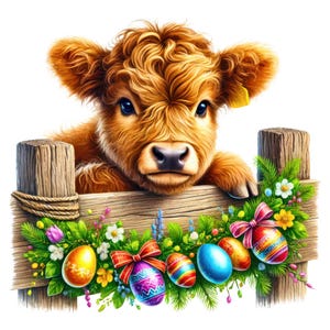 Happy Easter Clipart | 10 High-quality Designs | Baby Highland Cow ...