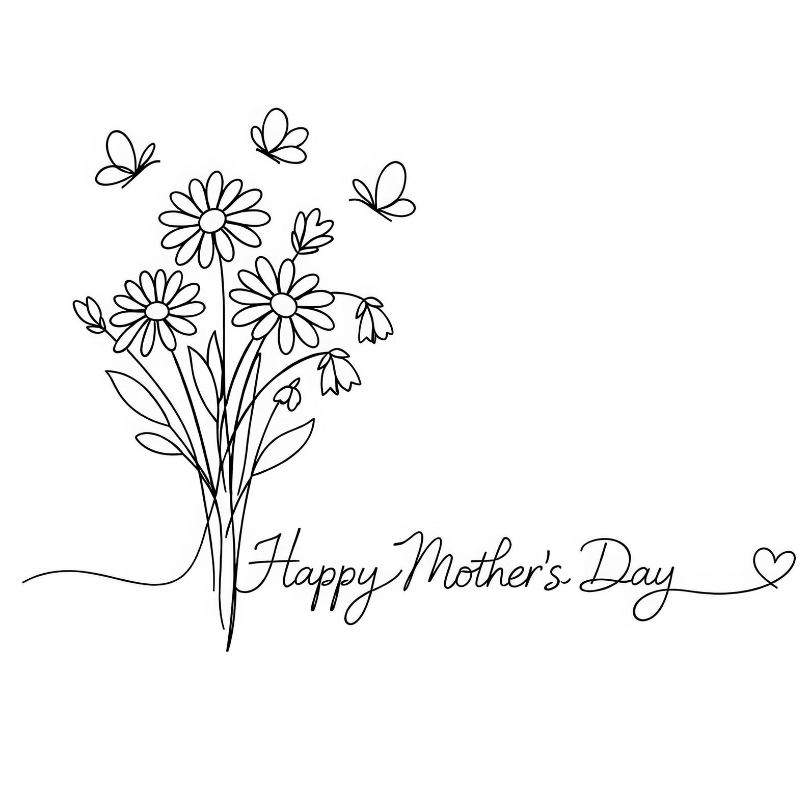 Floral Mother’s Day Clipart, Mom Hand Drawn Outline Graphics, Digital ...