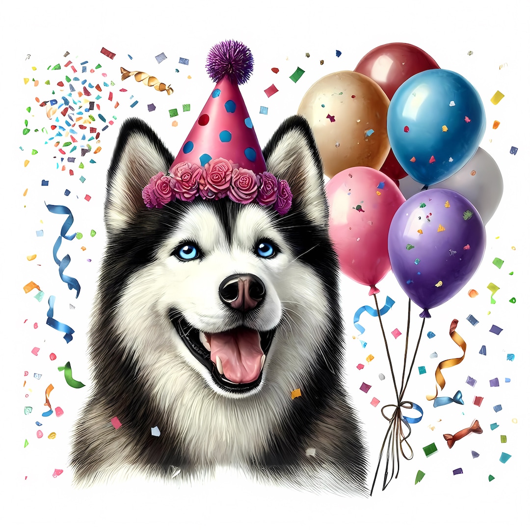 Husky Birthday Clipart | 11 High-quality Jpgs | Birthday Husky Clipart ...