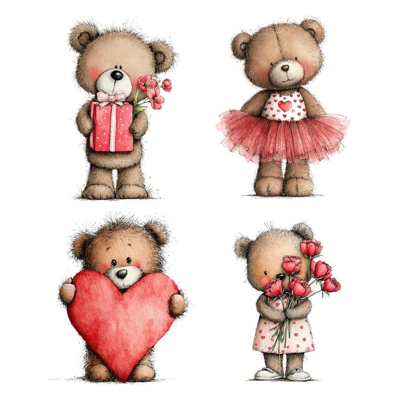 Teddy Bear Valentine's Day Clipart: Whimsical Love Graphics (digital ...
