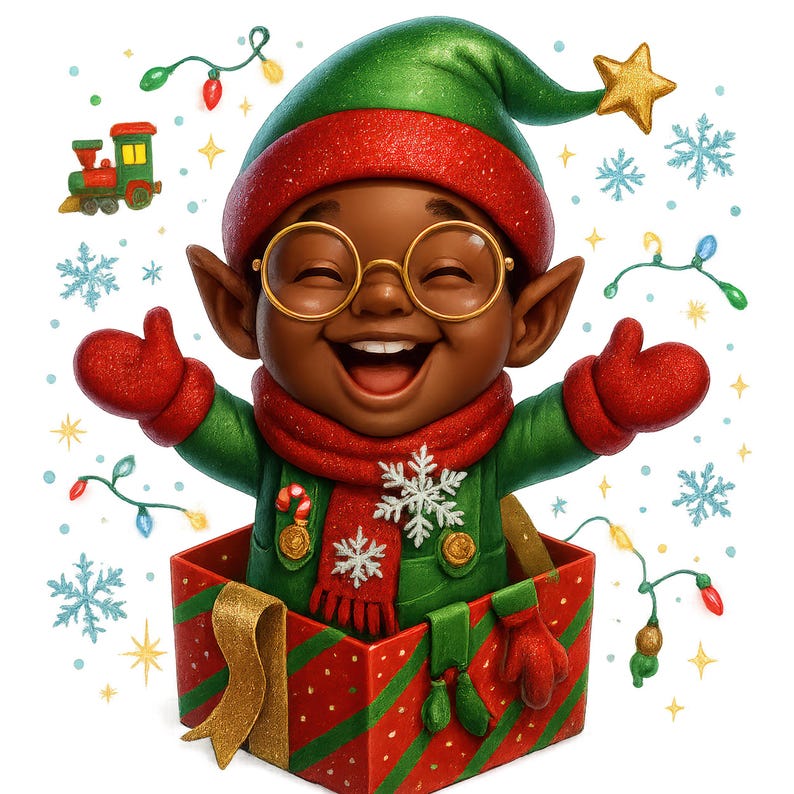 Black Elf Boy Christmas Clipart: African American PNG Set (instant ...