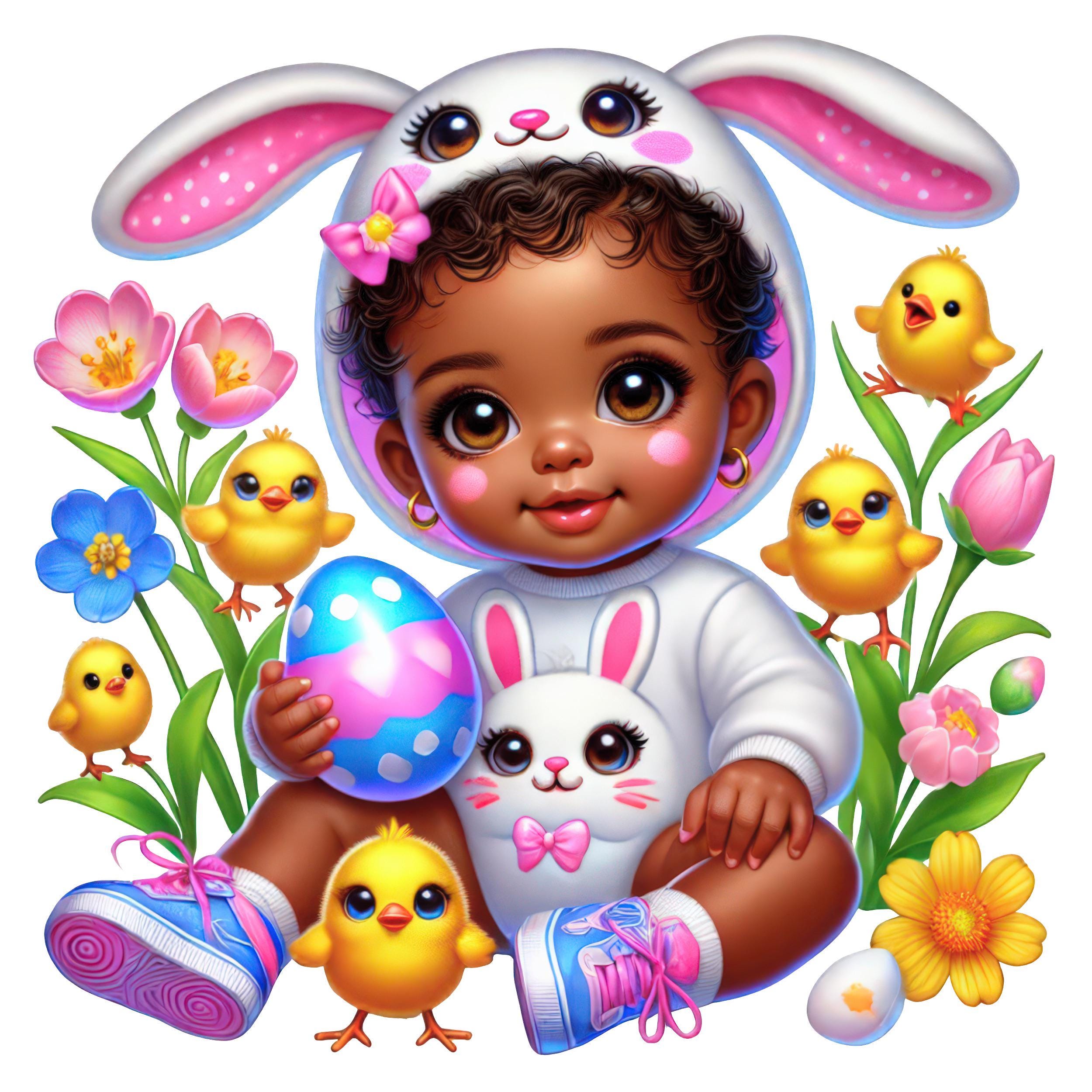 Cute African American Baby Easter Clipart Bundle (PNG, Commercial Use ...