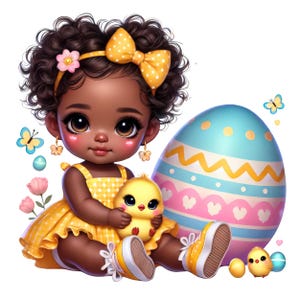 Cute African American Baby Easter Clipart Bundle (PNG, Commercial Use ...