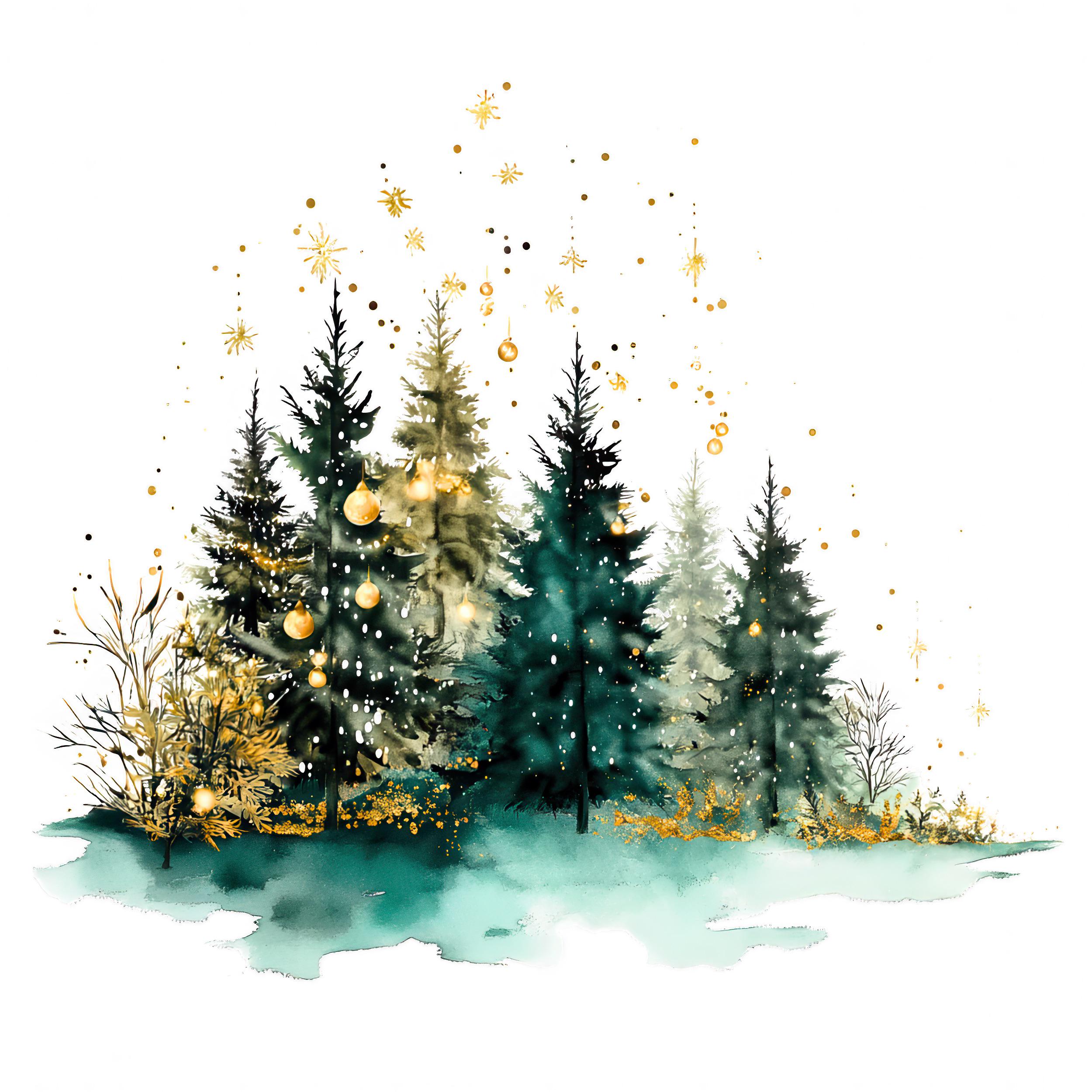 Glitter Christmas Trees Clipart, Watercolor Xmas Tree, Digital Download ...