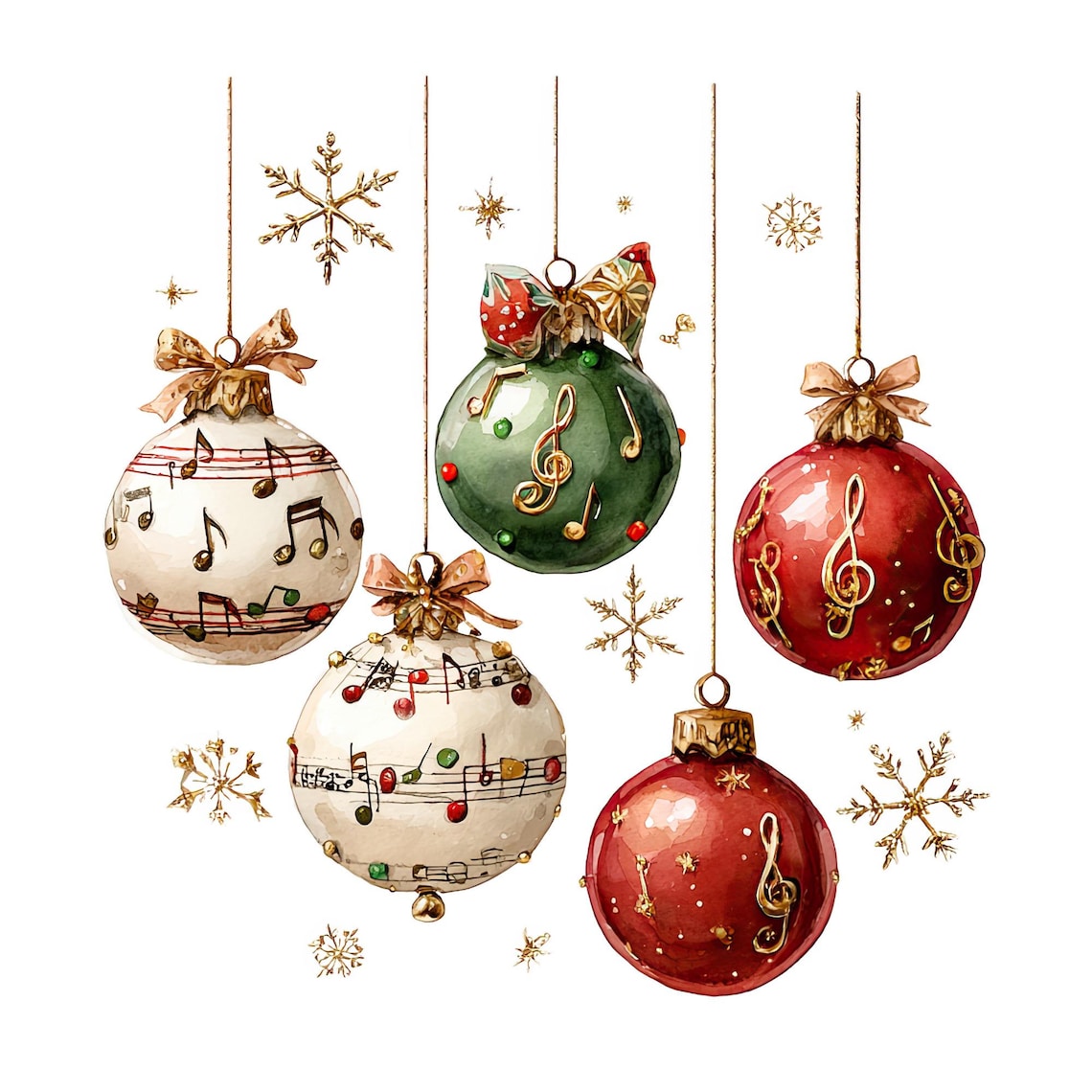 Christmas Ornaments Music Notes Clipart | Festive Musical Graphics ...