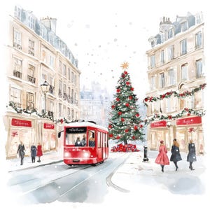 Christmas in France Clipart, French Christmas Holiday Scene, Digital ...