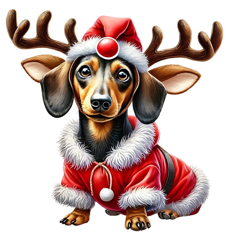 Christmas Dachshund Clipart: Festive Dog Art (12 JPG Digital Download ...