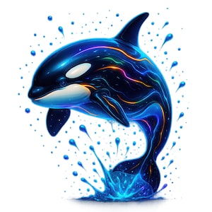 Neon Orca Clipart: Glowing Whale PNG Bundle - Commercial Use - Etsy