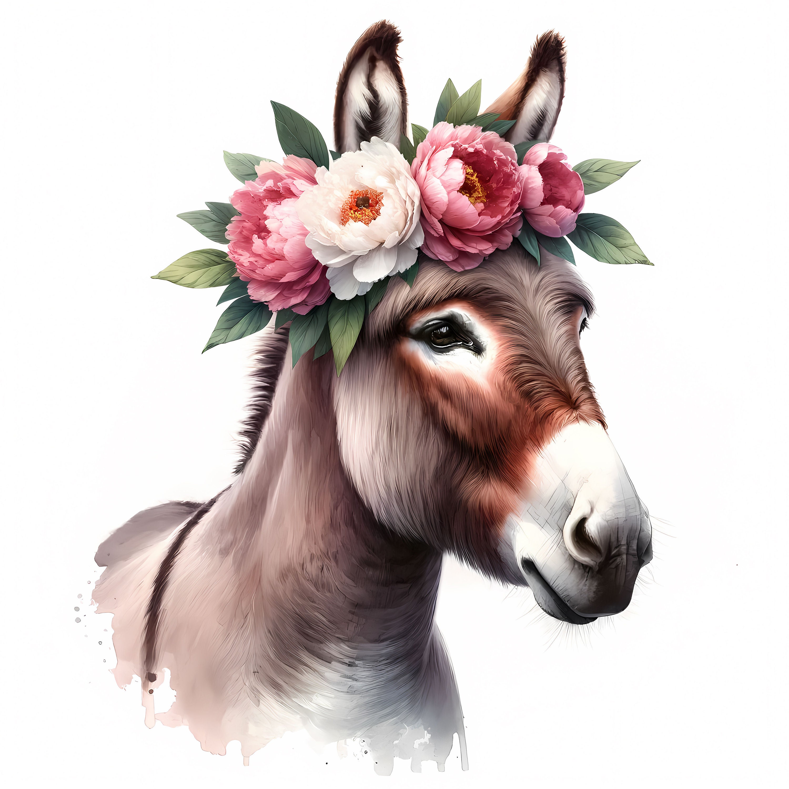 Donkey Flower Crown Clipart: Watercolor Style (commercial Use) (digital ...
