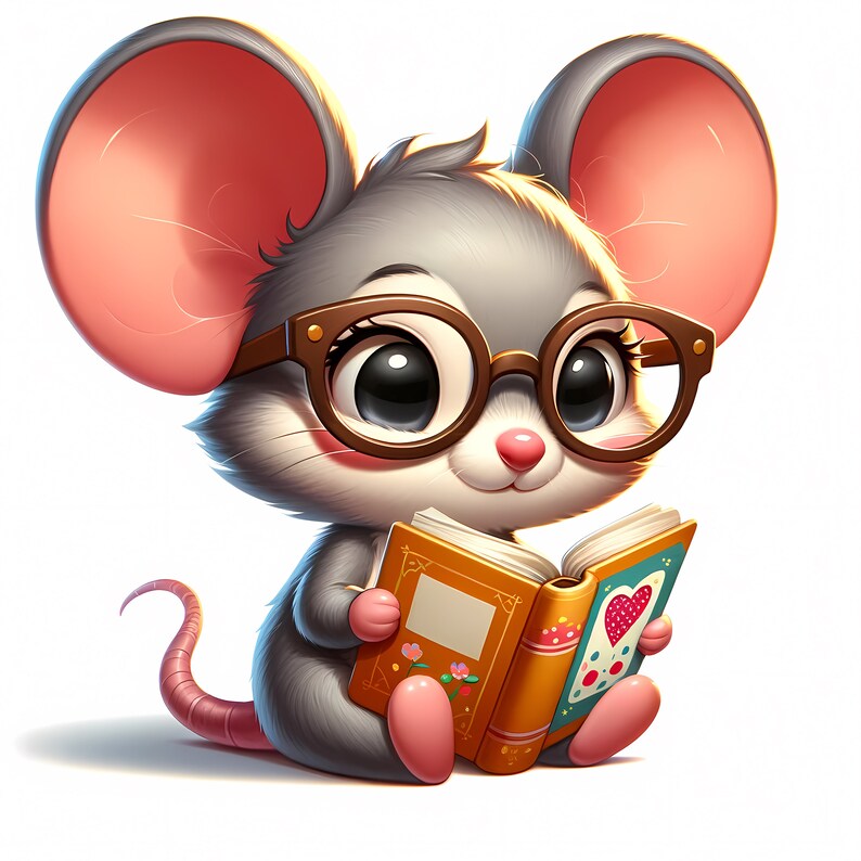 Little Mouse Student Reading a Book Clipart Bundle 11 High-quality Jpgs ...