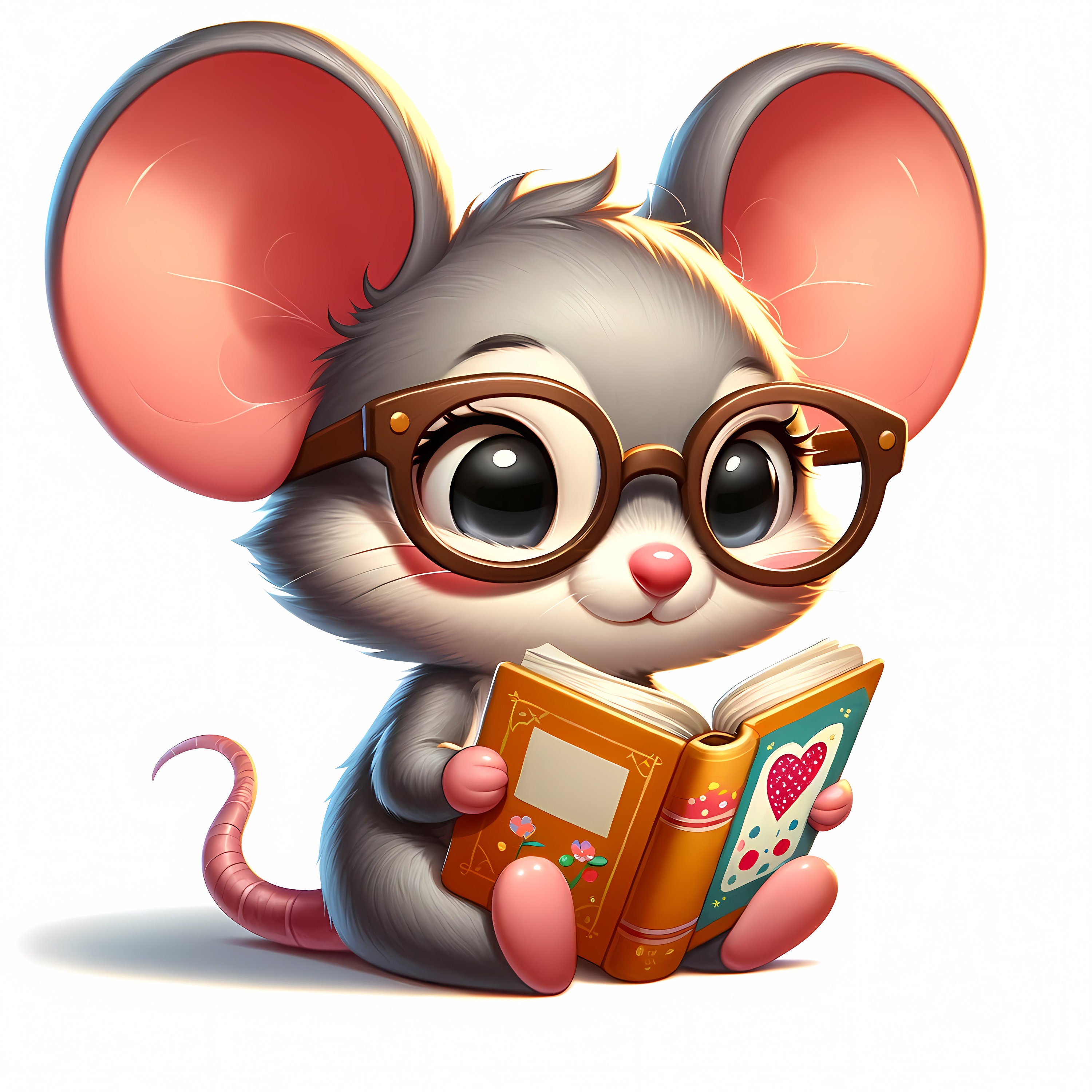 Little Mouse Student Reading a Book Clipart Bundle 11 High-quality Jpgs ...