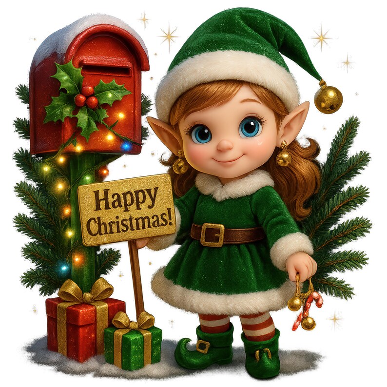 Christmas Elf Girl Clipart: Festive Holiday PNG Graphics (set of 12 ...