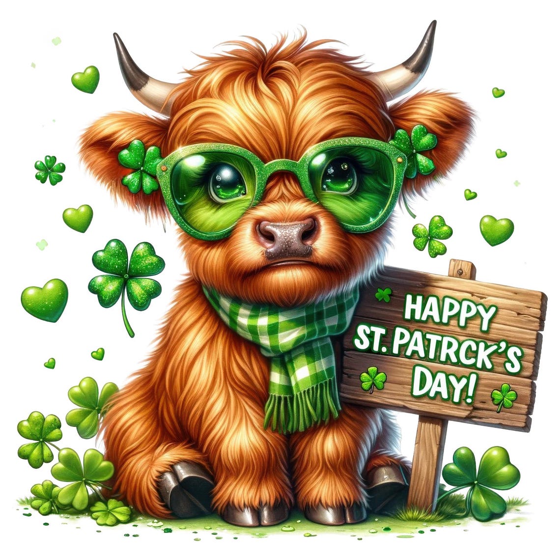 St Patricks Highland Cow Clipart: Irish Cow 12 PNG Bundle (digital ...