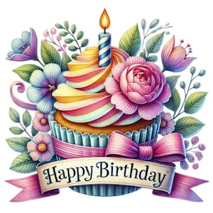 Birthday Cupcake Clipart | 15 High-quality Pngs | Happy Birthday ...