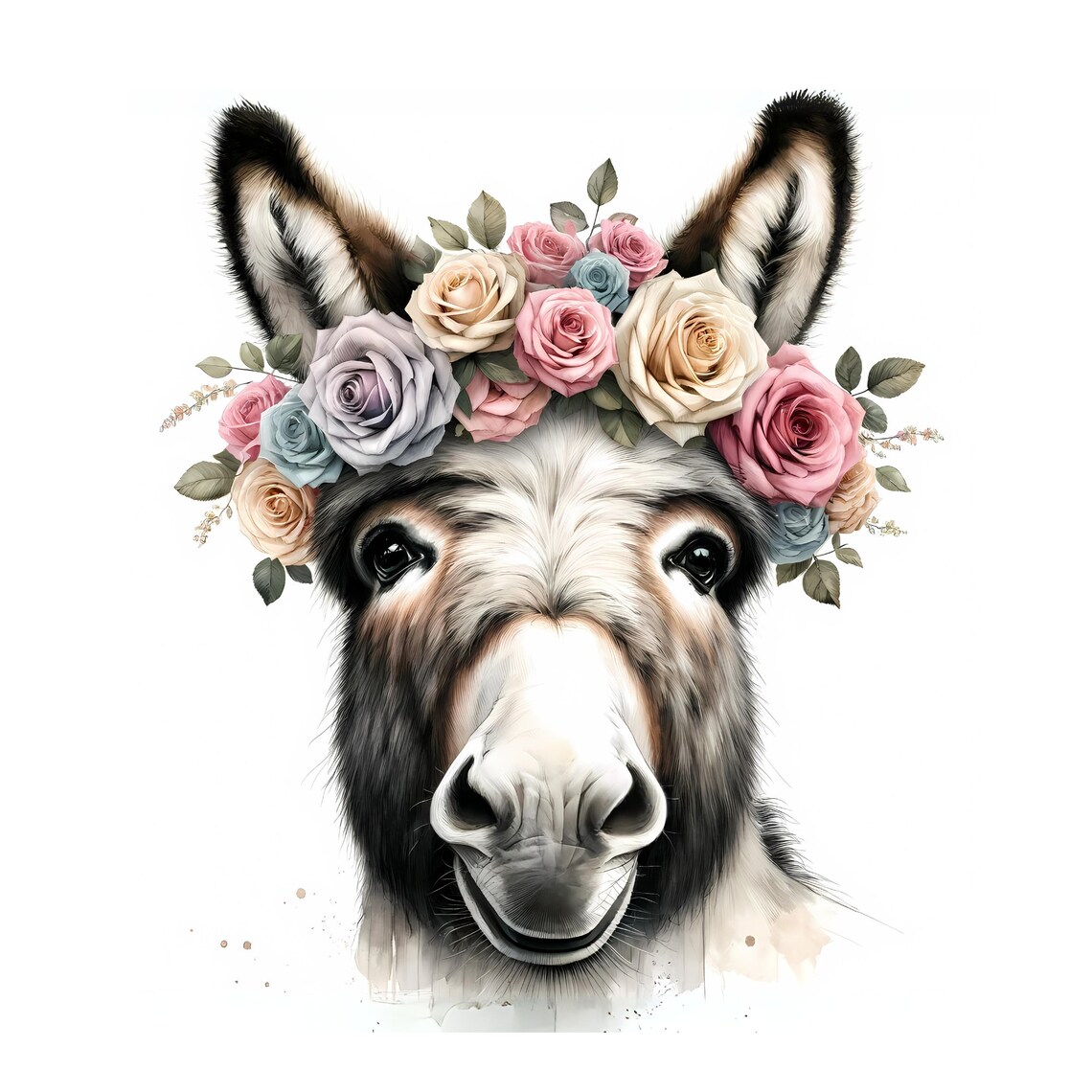 Cute Donkey and Flowers Clipart 13 High-quality Jpgs Donkey Flower ...
