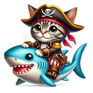 Cute Pirate Cat Clipart | 12 High-quality Jpgs | Adventurous Feline ...