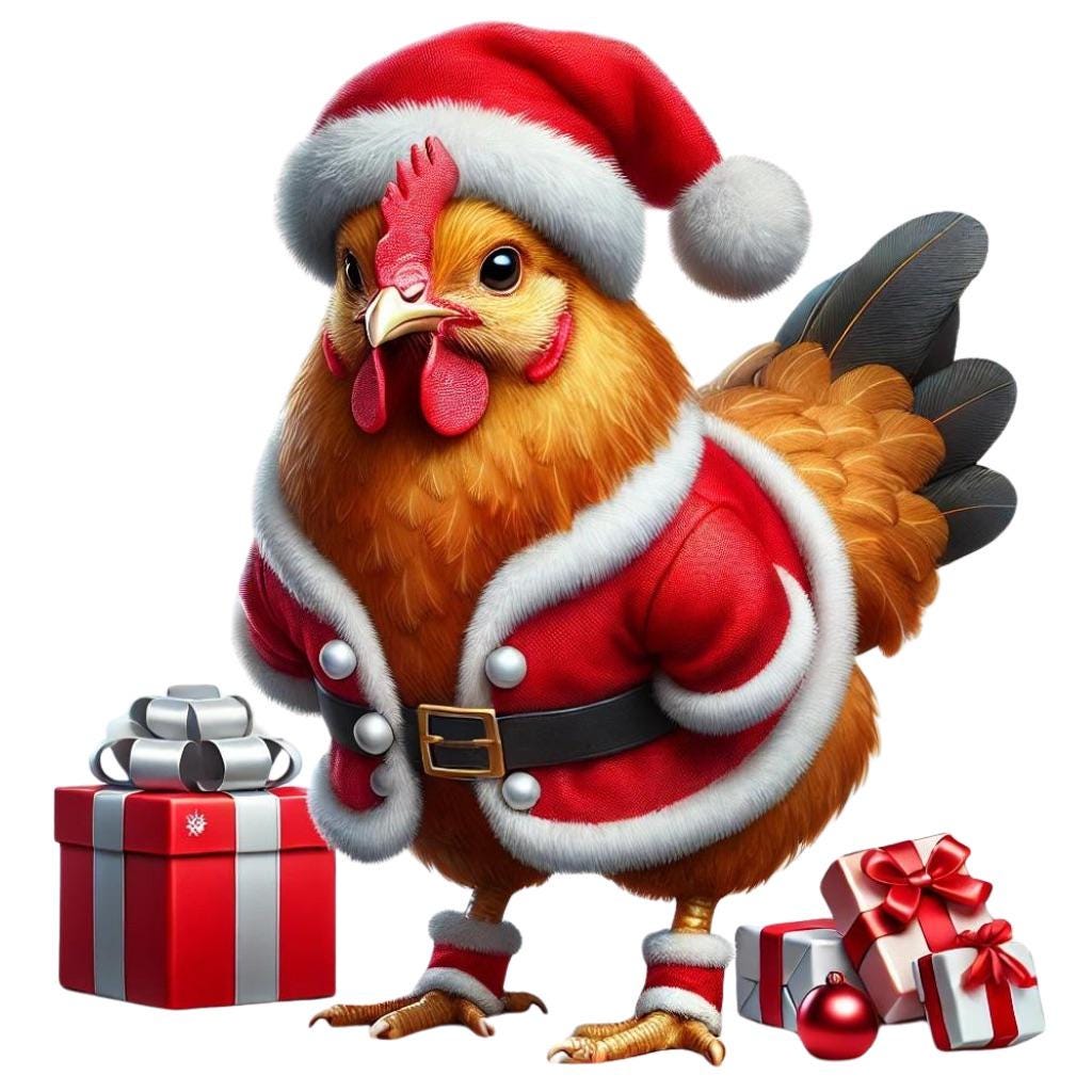 Christmas Chicken Clipart: Festive Santa With Chicken, (11 PNG, Digital ...
