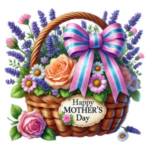 Mother's Day Flower Basket Clipart: Floral PNG, JPG (digital Download ...