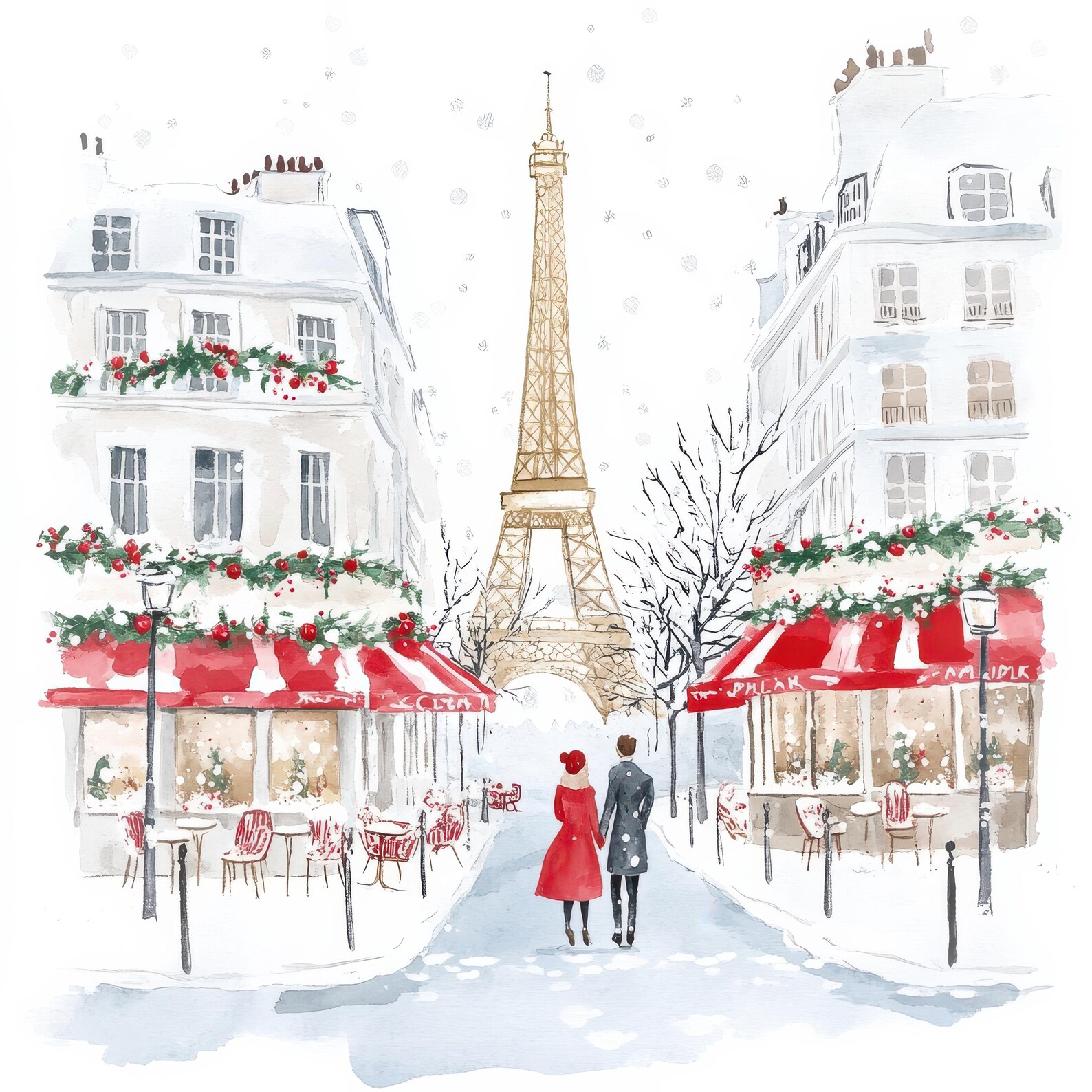 Christmas in France Clipart, French Christmas Holiday Scene, Digital ...