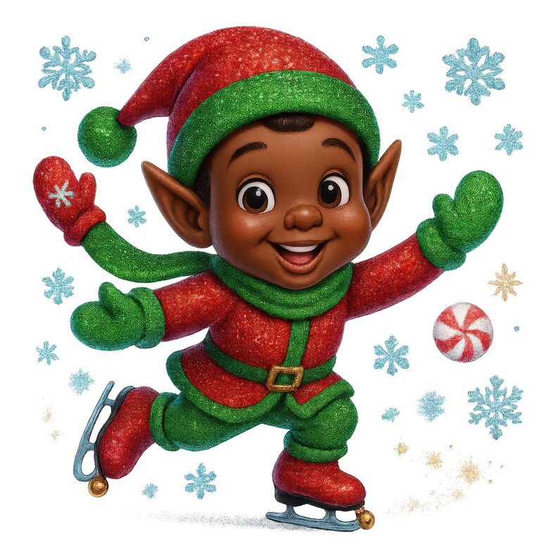 Black Elf Boy Christmas Clipart: African American PNG Set (instant ...