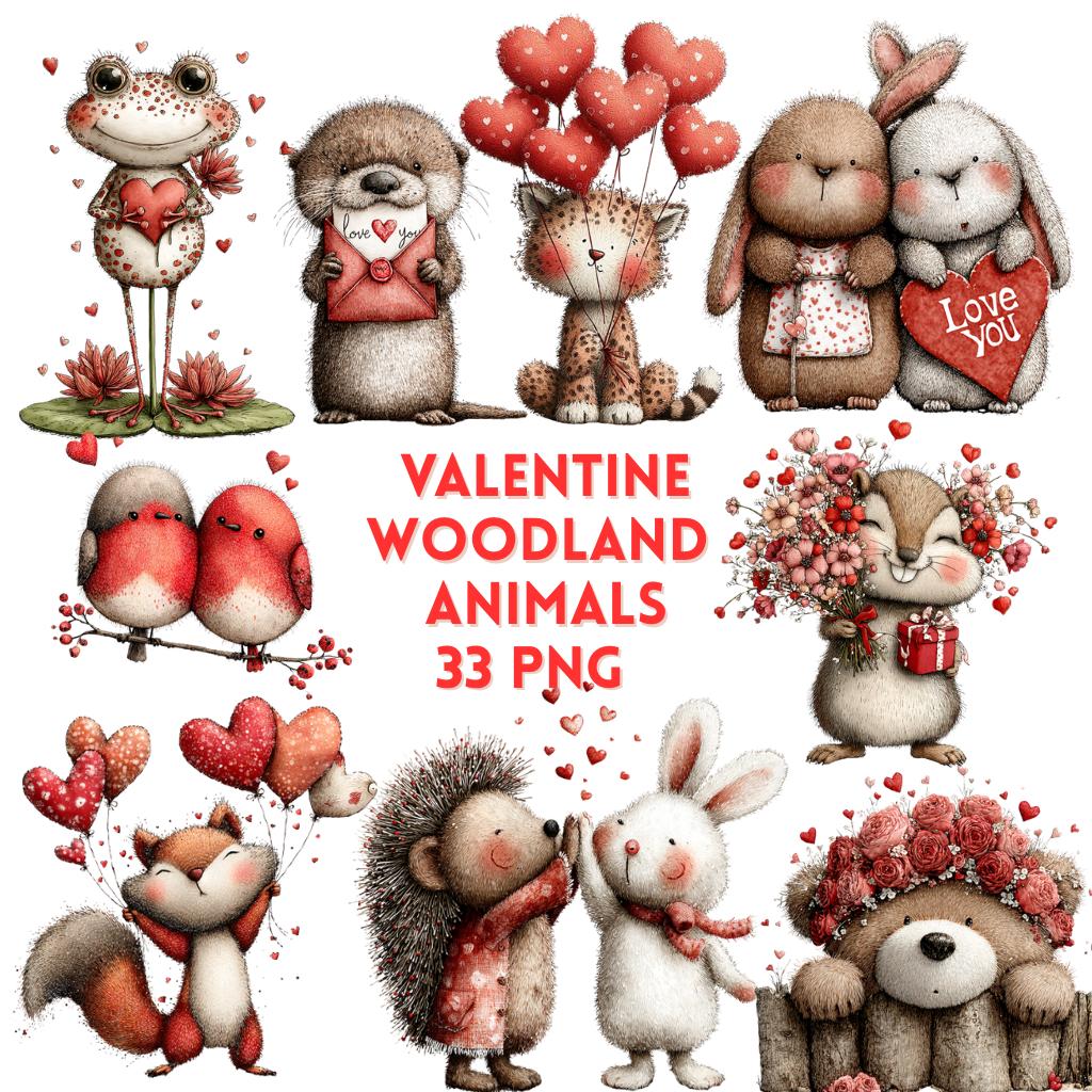 Woodland Animals Valentine's Day Clipart: Whimsical Graphics (digital ...