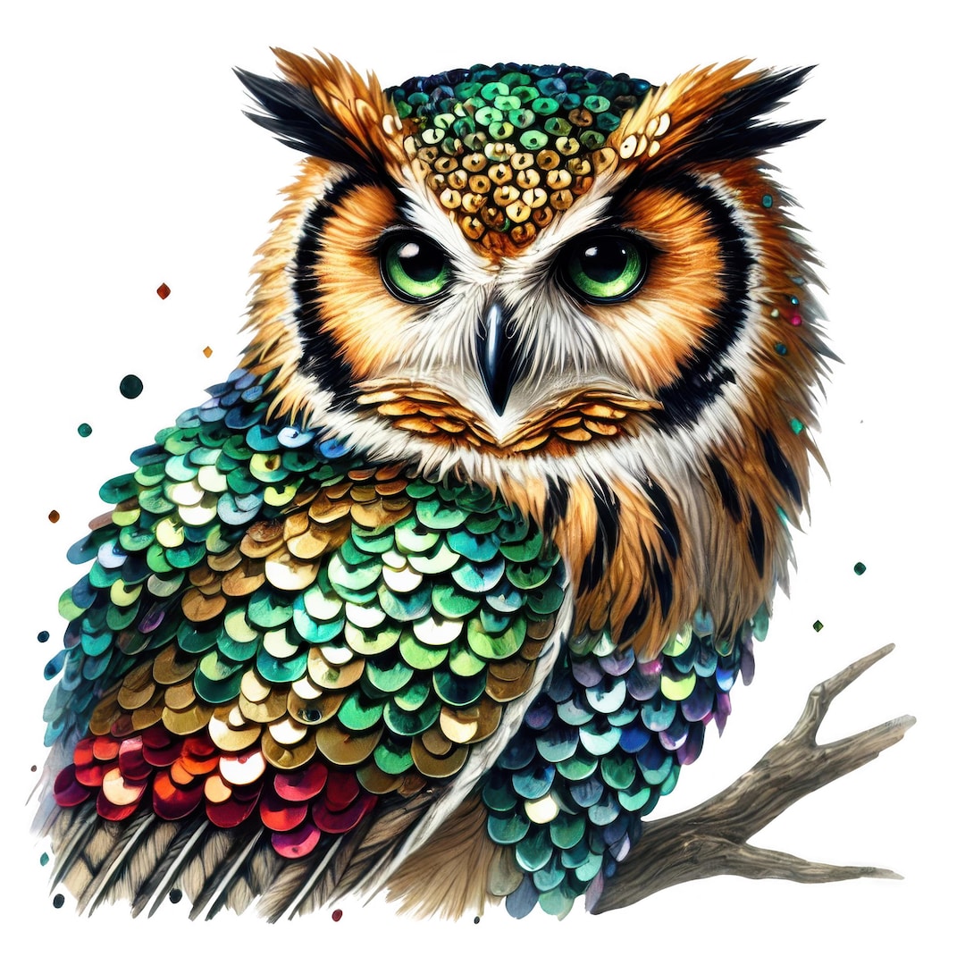 Owl Clipart | 10 High-quality Designs | Vibrant Sequin Owl Clipart ...