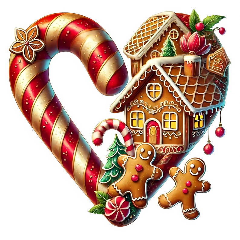 Candy Cane Heart Clipart: Holiday Art Printables (12 JPG Digital ...