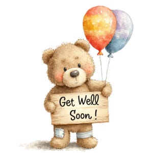 Get Well Soon Teddy Bear Clipart: Sick Bear Graphics (digital Download ...