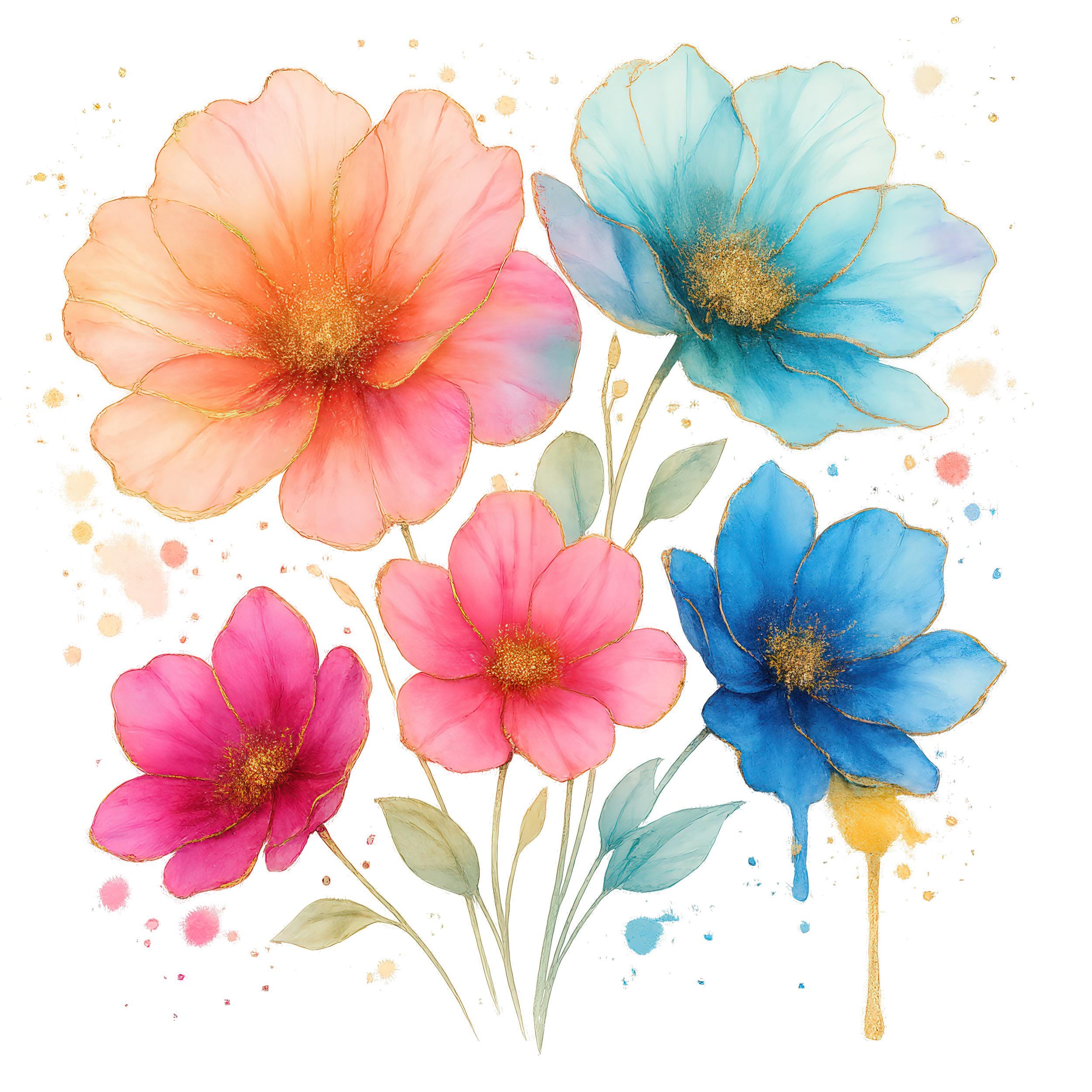 Watercolor Flowers Clipart: Abstract Floral 12 PNG Bundle (digital ...