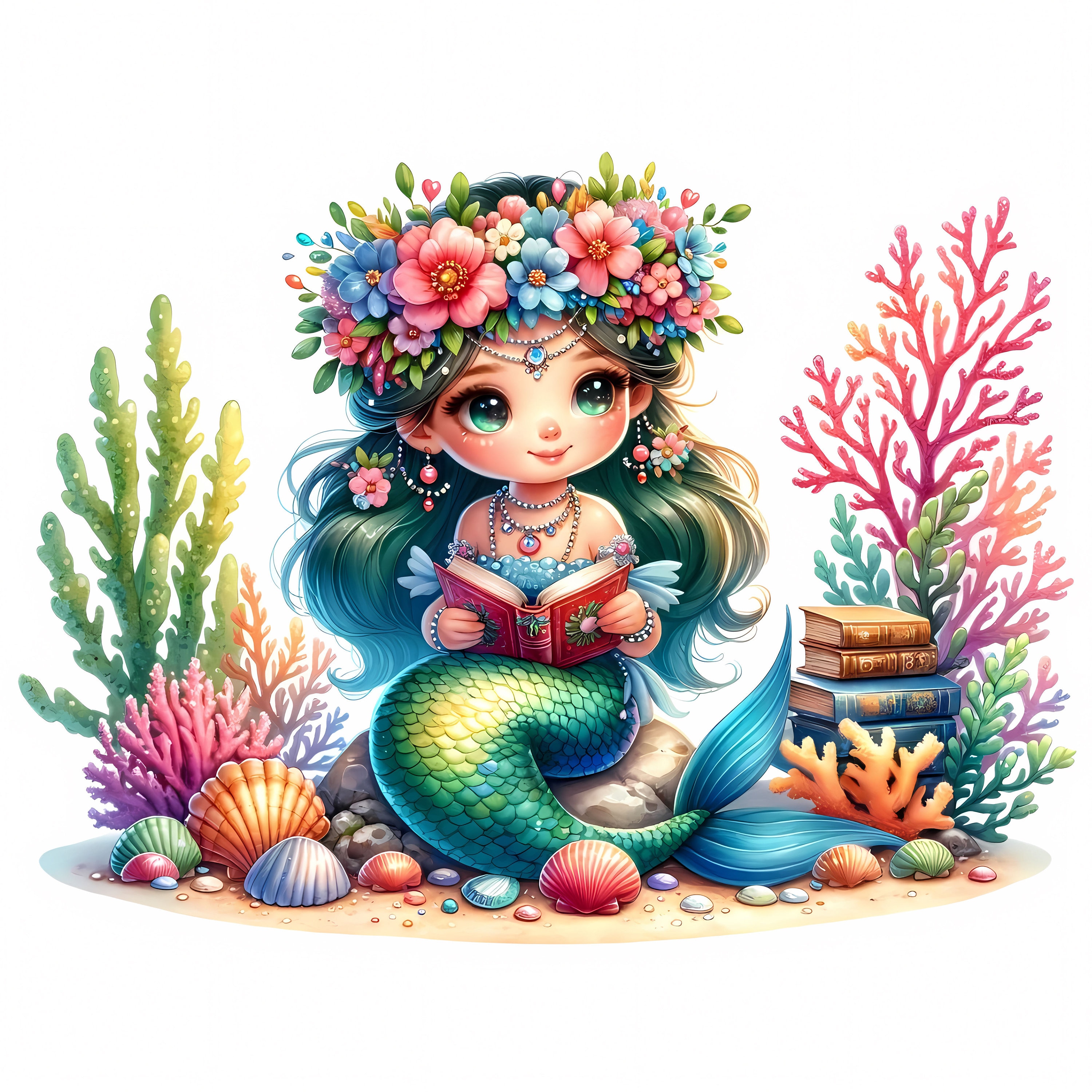 Cute Mermaid Clipart | 12 High-quality Jpgs | Magical Cute Mermaid ...