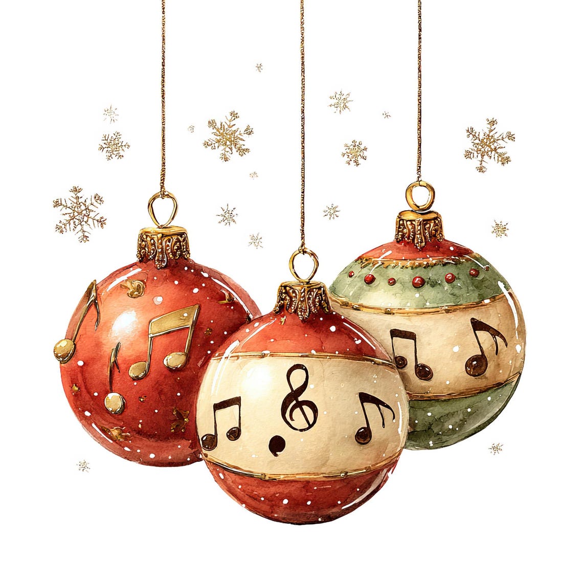 Christmas Ornaments Music Notes Clipart | Festive Musical Graphics ...
