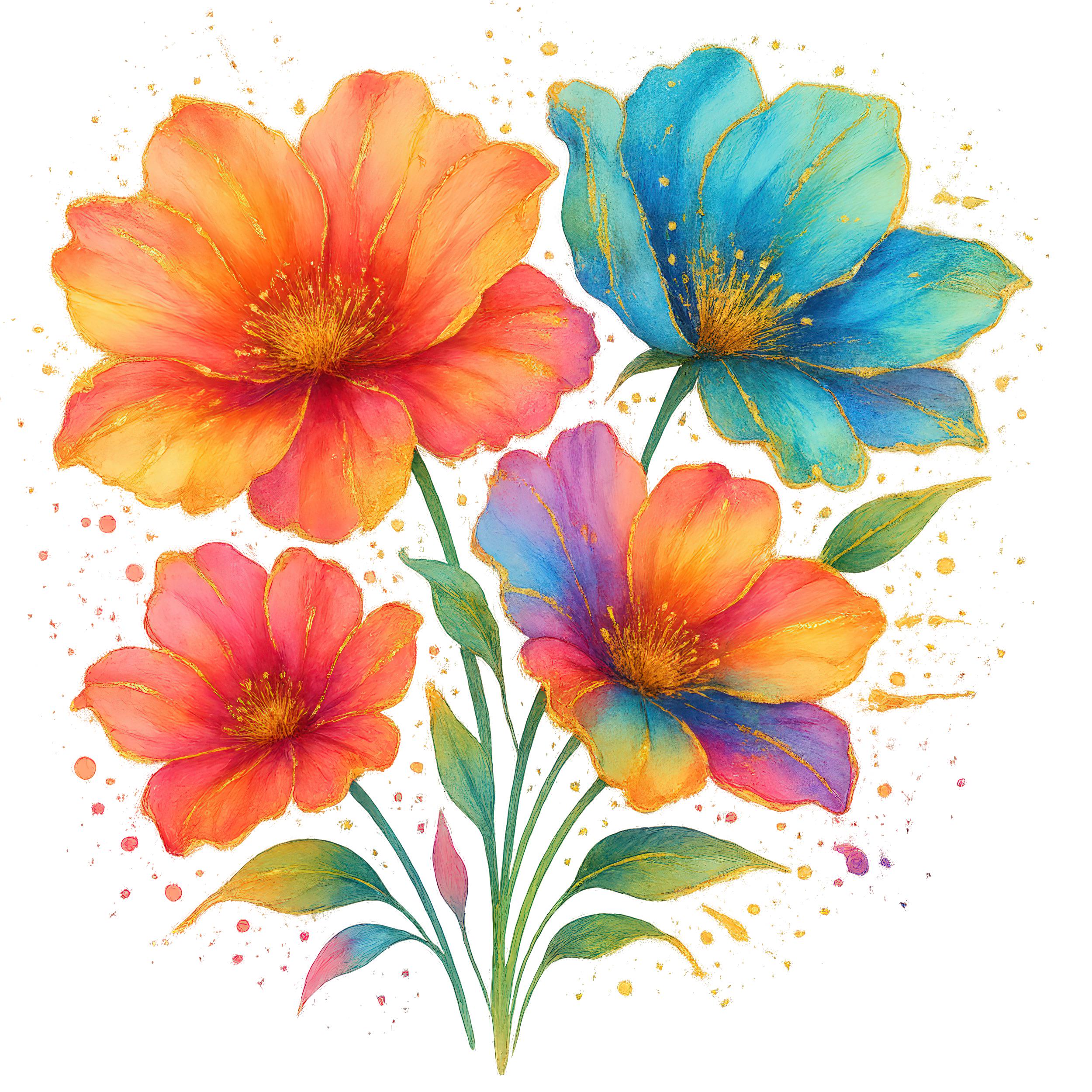 Watercolor Flowers Clipart: Abstract Floral 12 PNG Bundle (digital ...