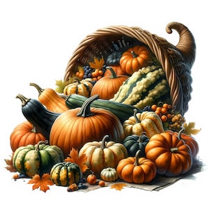 Thanksgiving Cornucopia Clipart: Autumn Harvest Art (digital Download ...