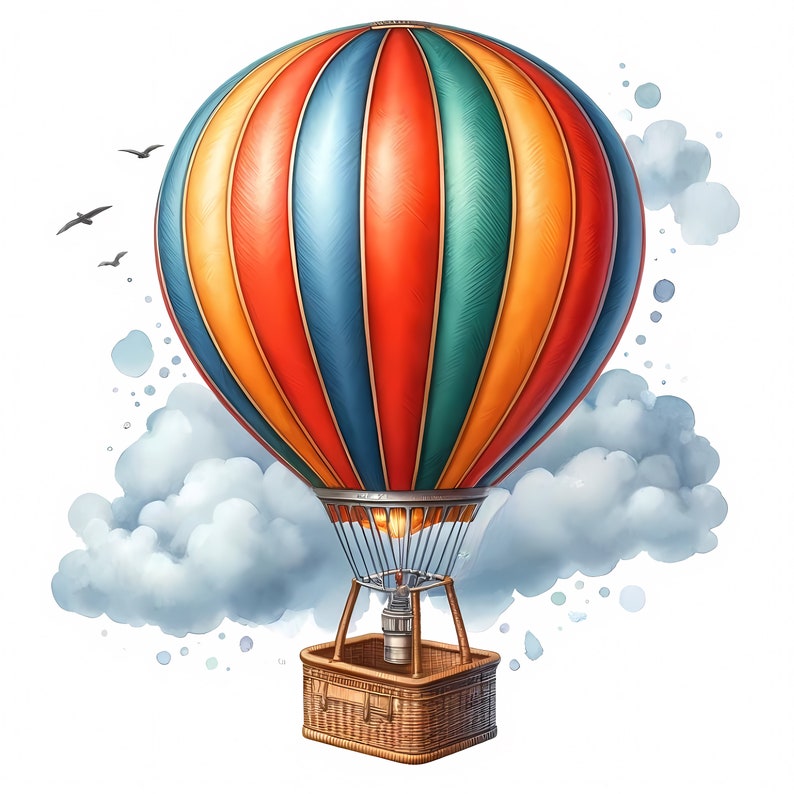 Colorful Hot Air Balloon Clipart: Whimsical Bundle (digital Download ...