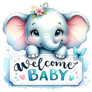 Welcome Baby Elephant Clipart: Baby Shower Decor (digital Download ...