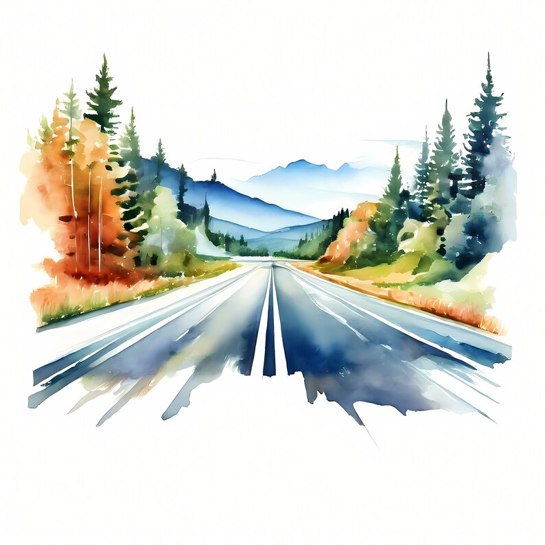 Highway Watercolor Clipart – Road Trip Bundle (digital Download) Set of ...