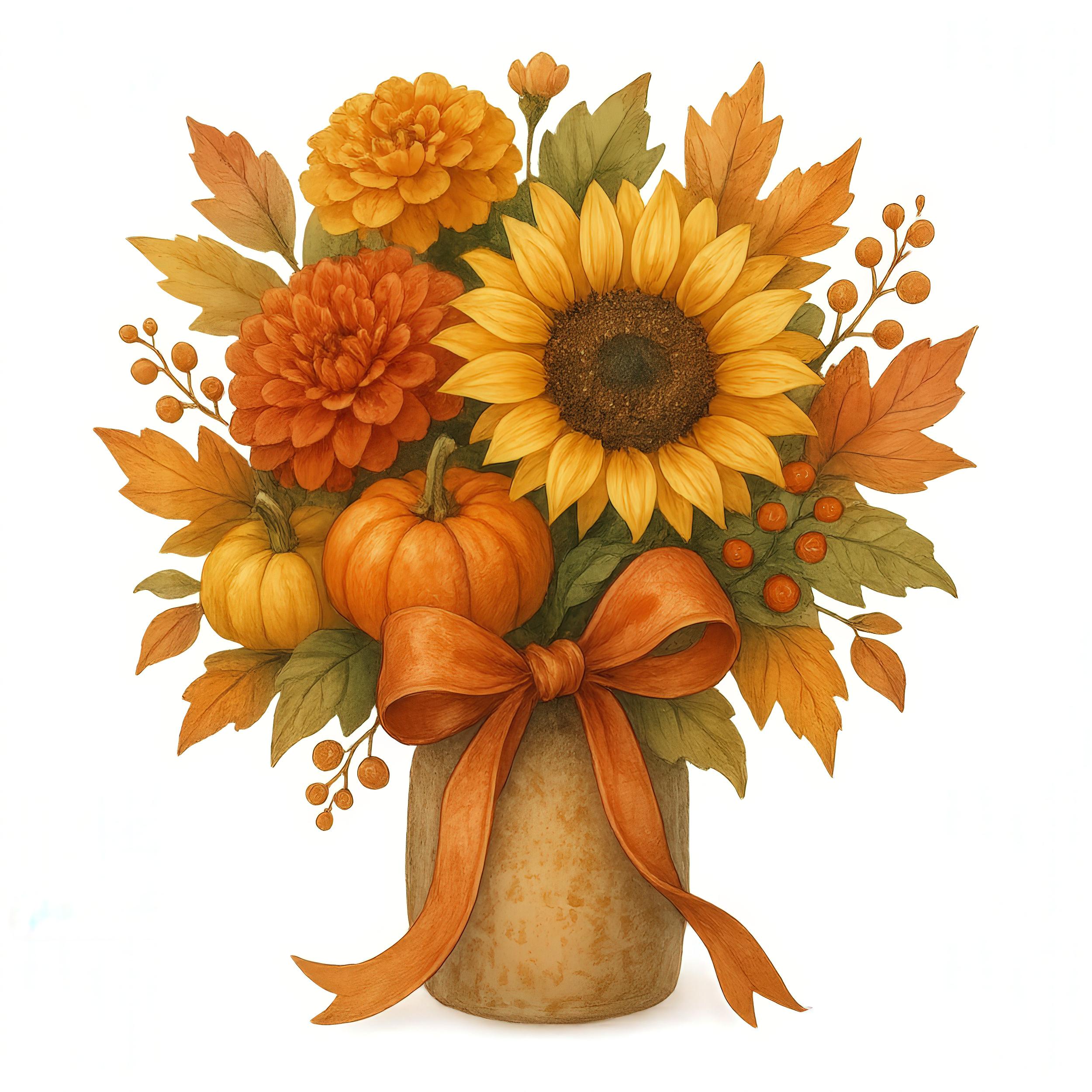 Fall Flowers Bouquet Clipart: Thanksgiving Bouquet (digital Download ...