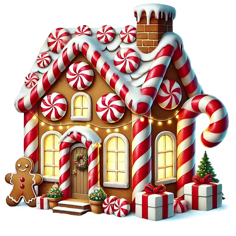 Candy Cane Gingerbread House Clipart: Holiday Decor (digital Download ...