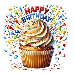 Happy Birthday Cupcake Clipart: Party PNG Bundle (digital Download ...