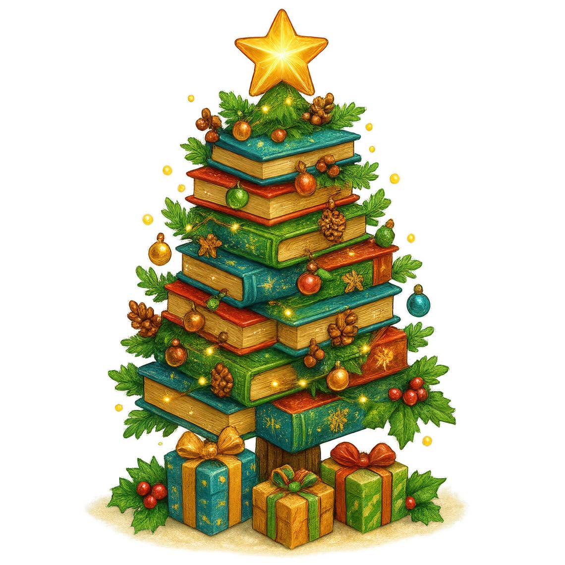 Book Christmas Tree Clipart: Festive Book Stack PNG (digital Download ...
