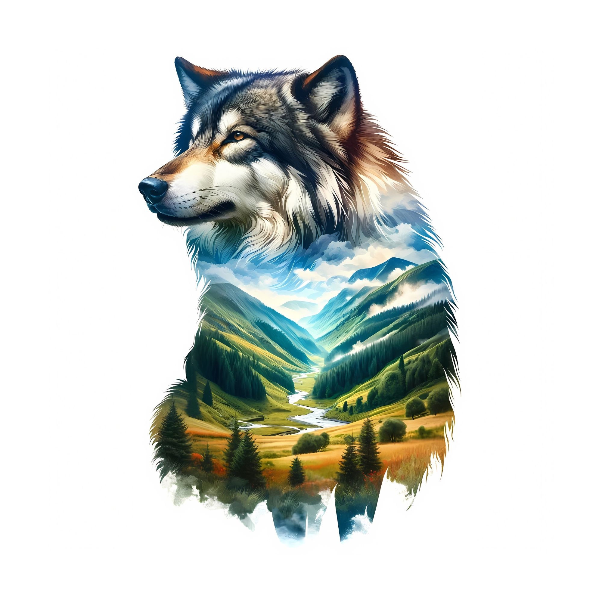 Wolf & Nature Fusion Clipart 14 High-quality Jpgs Bundle Wall Art ...