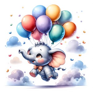 Cute Elephant With Balloon Clipart - 15 High-quality Jpgs - Baby ...