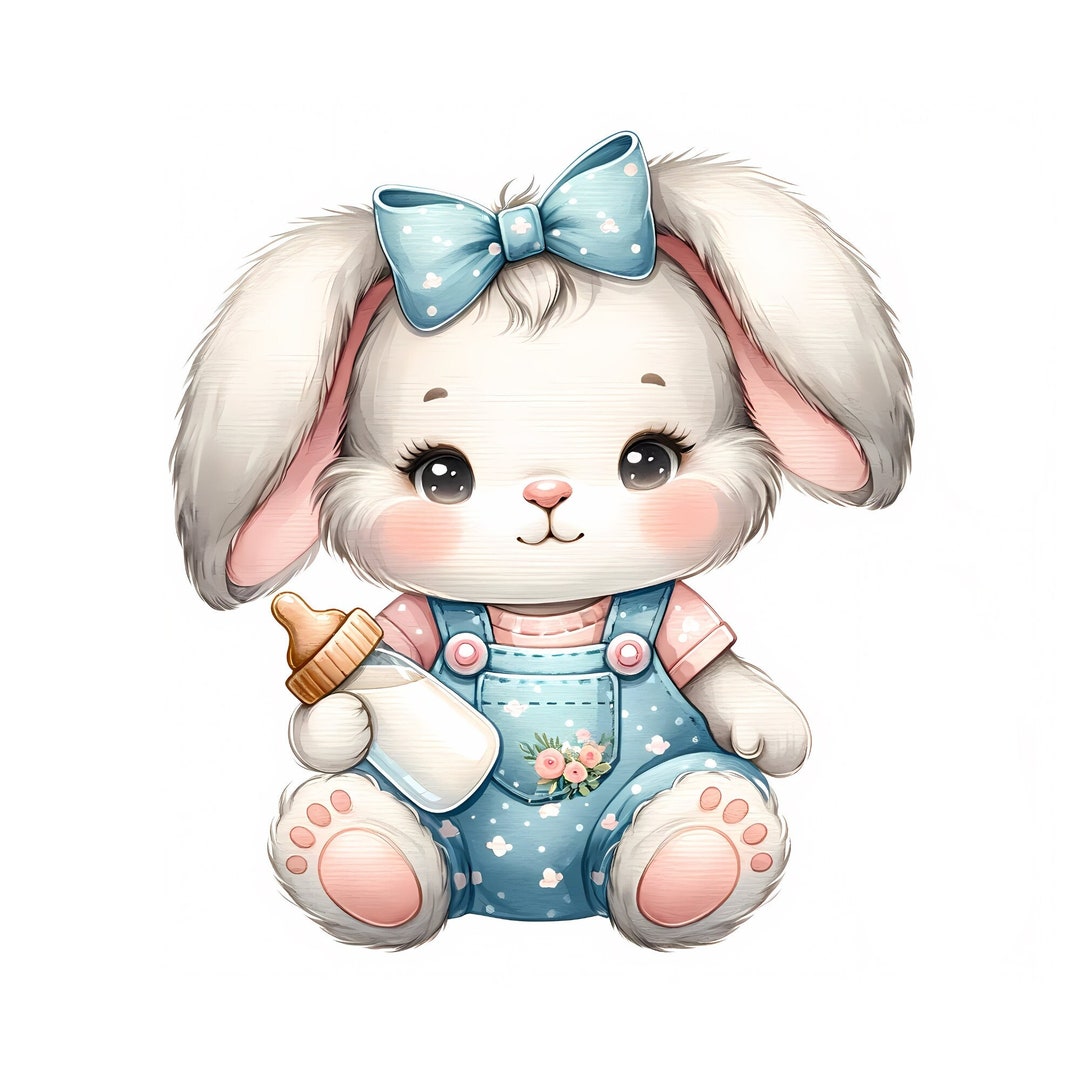 Cute Baby Bunny Clipart - 15 High-quality Jpgs - Baby Shower, Baby ...