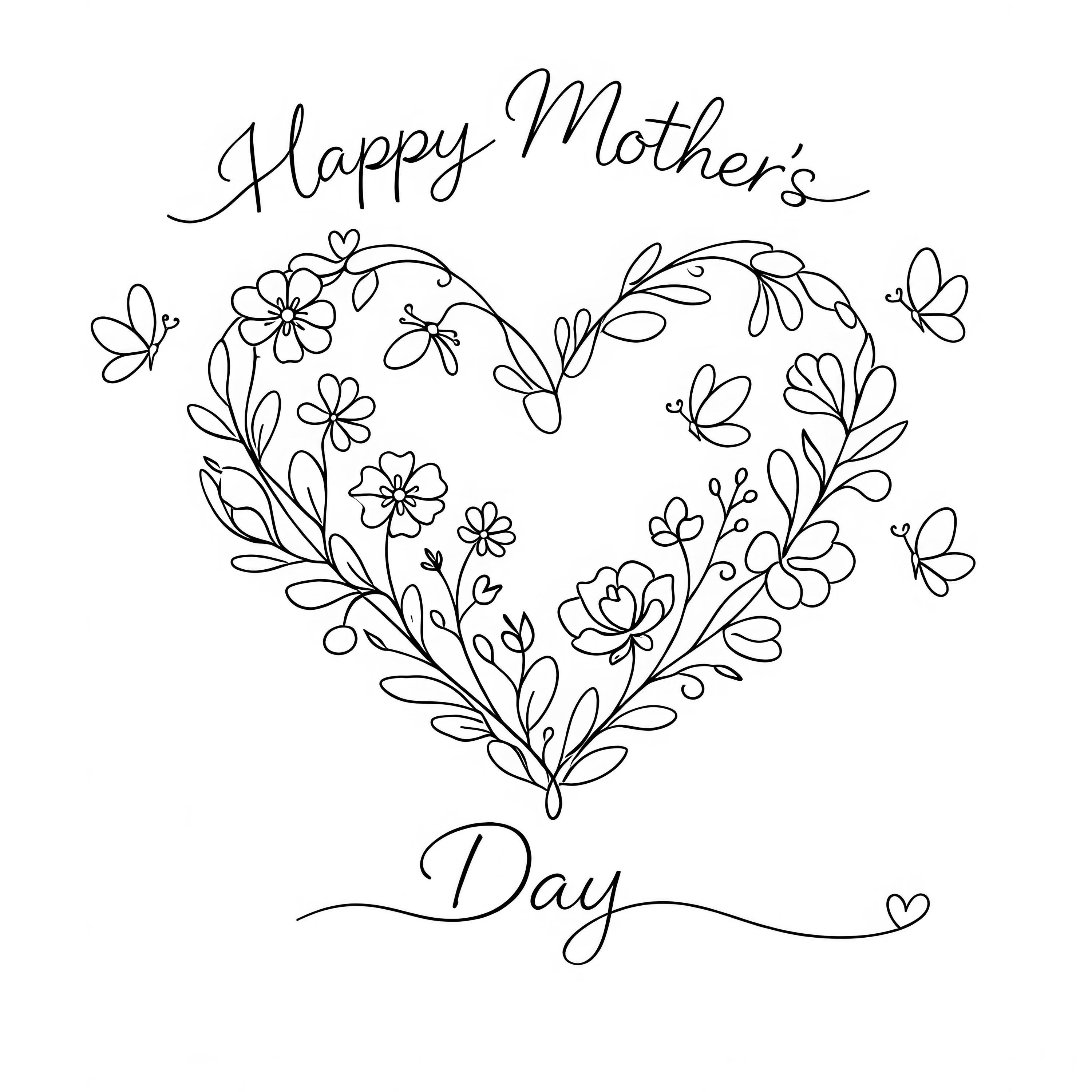 Floral Mother’s Day Clipart, Mom Hand Drawn Outline Graphics, Digital ...