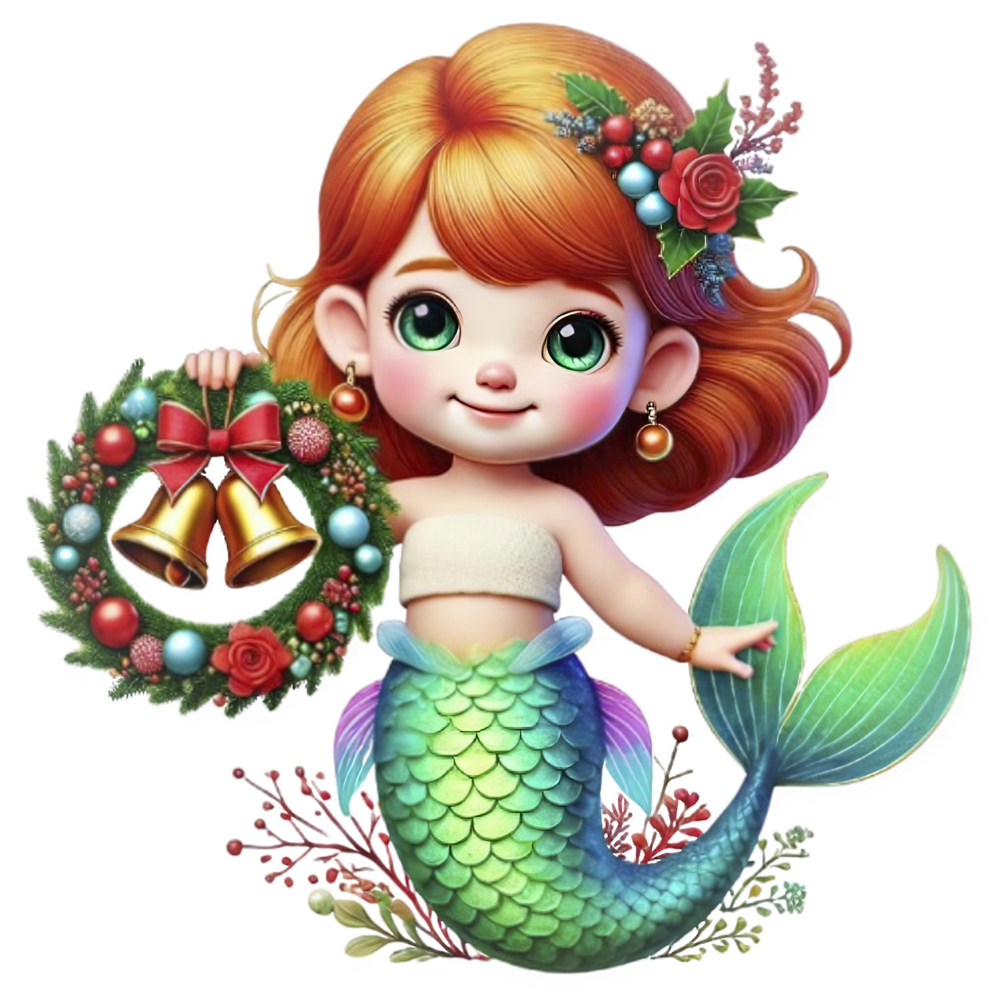 Festive Mermaid Christmas Clipart | Holiday PNG Bundle (digital ...