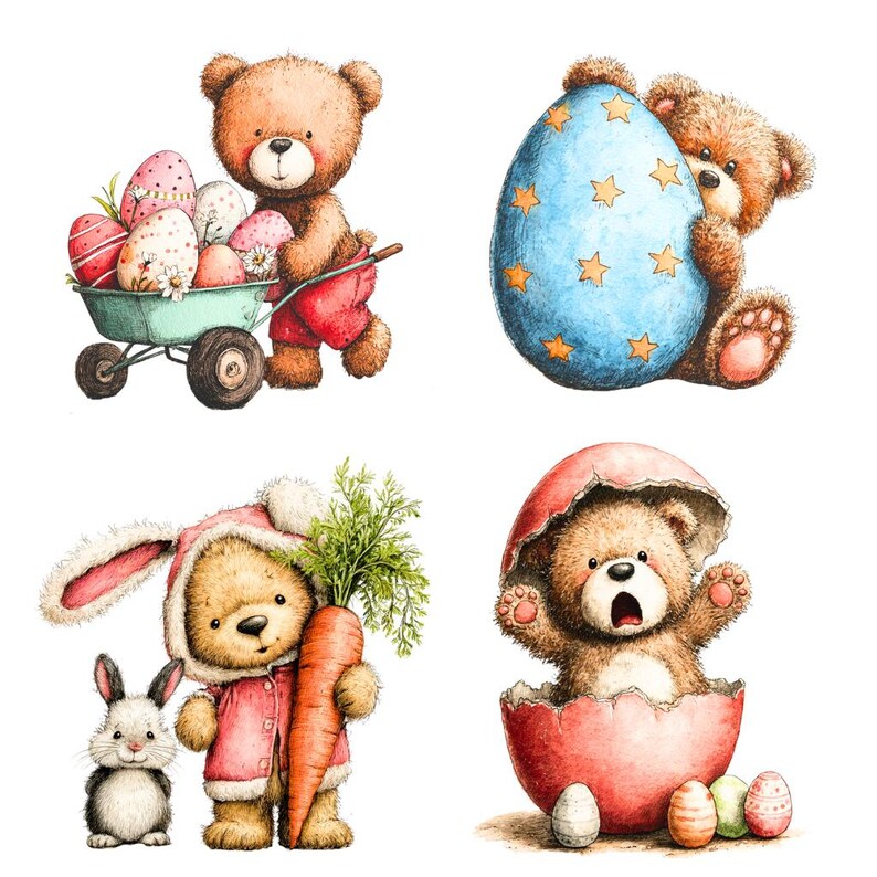 Teddy Bear Easter Clipart: Whimsical Festive Graphics, Digital Download ...