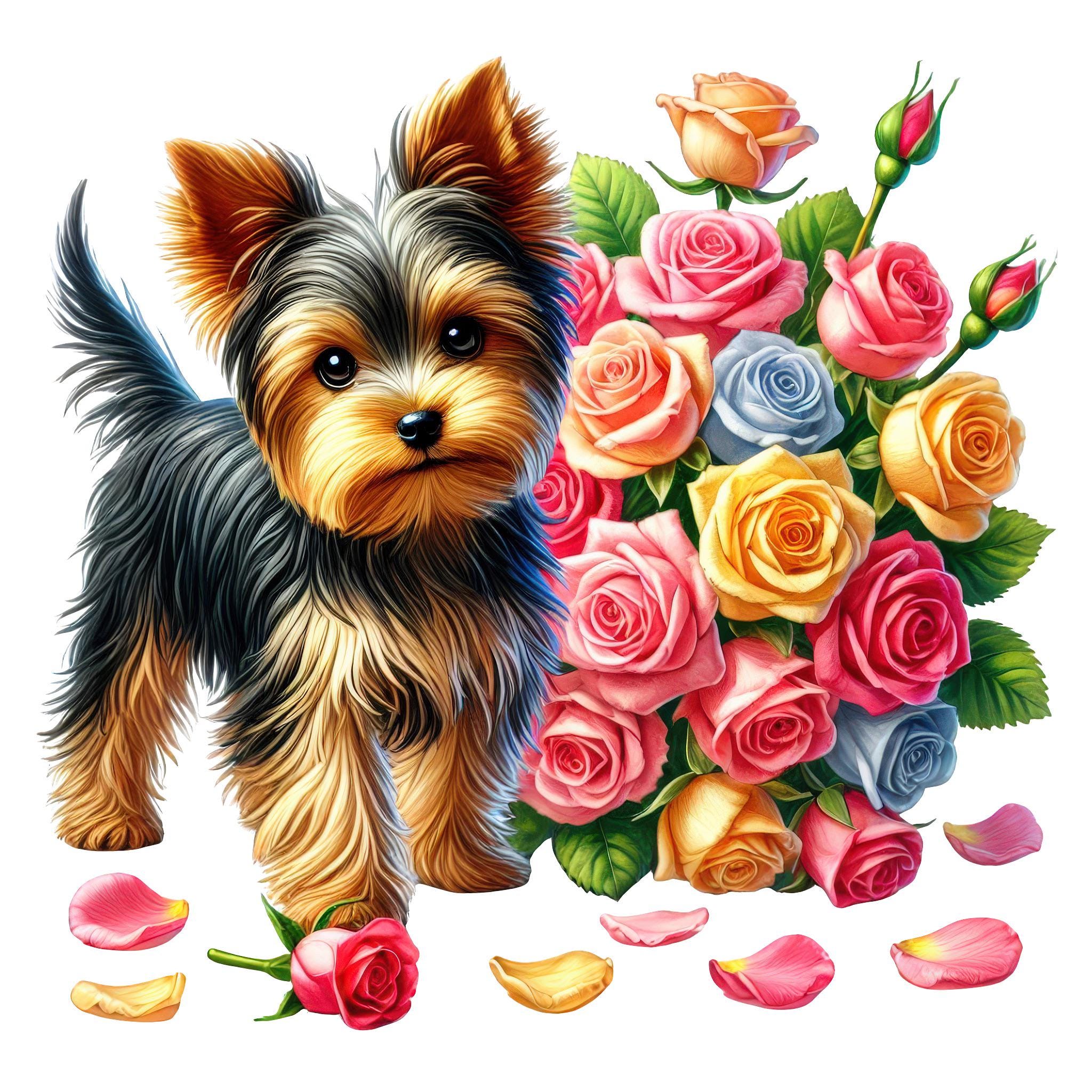 Yorkie and Flowers Clipart Bundle: Watercolor Yorkshire Terrier (11 PNG ...