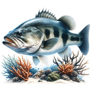 Bass Clipart | 11 High-quality Jpgs | Clipart Bundle | Fish Wall Art ...