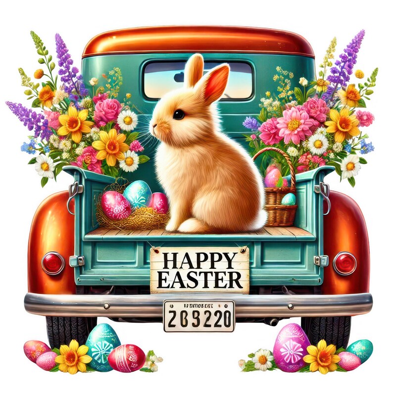 Easter Bunny Truck Clipart: Vintage Easter Designs (digital Download ...