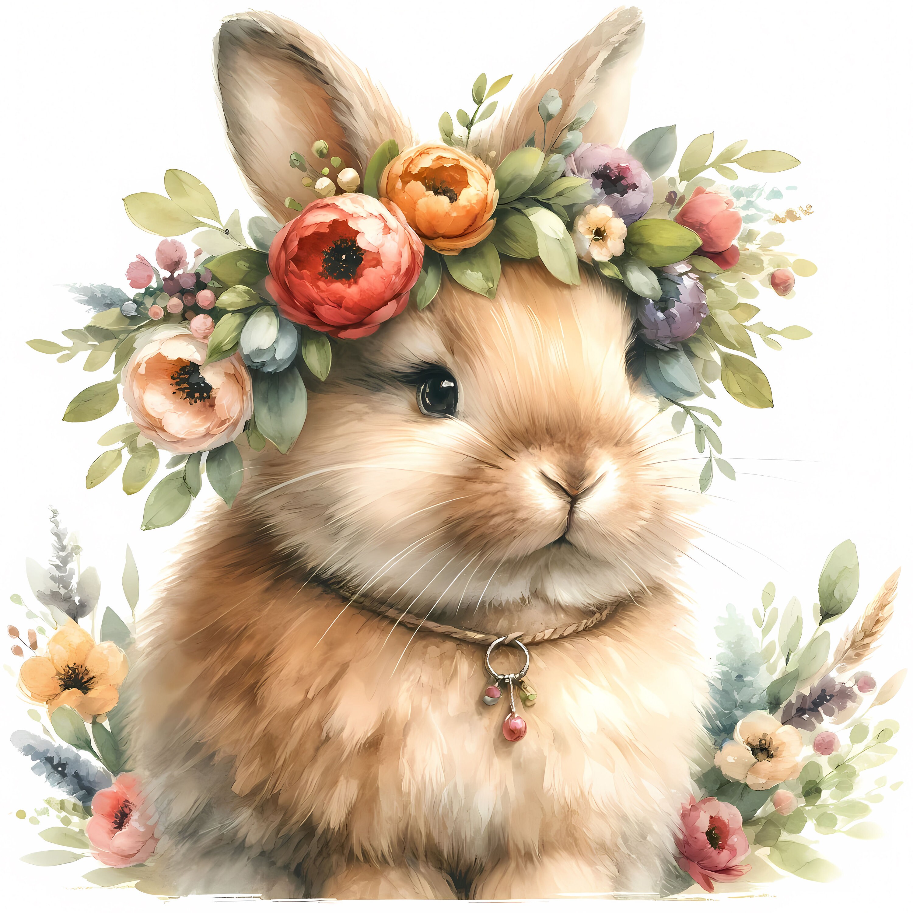 Bunnies With Flower Wreaths Clipart 11 Premium Jpgs Digital Planner ...